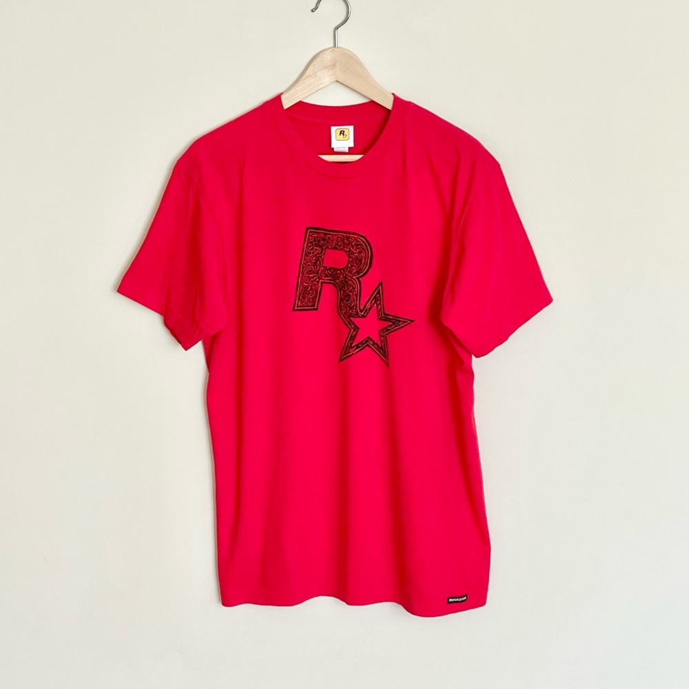 New Vintage 1998 Rockstar Games Logo Graphic Red T Sh… - Gem